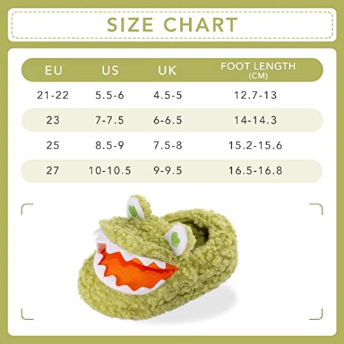 FUNCOO PLUS Green Crocodile Toddlers Fuzzy Slippers Kids Warm House Slippers Cute Animal Fluffy Slip On Home Shoes for Boys