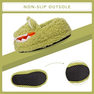 FUNCOO PLUS Green Crocodile Toddlers Fuzzy Slippers Kids Warm House Slippers Cute Animal Fluffy Slip On Home Shoes for Boys