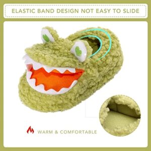 FUNCOO PLUS Green Crocodile Toddlers Fuzzy Slippers Kids Warm House Slippers Cute Animal Fluffy Slip On Home Shoes for Boys