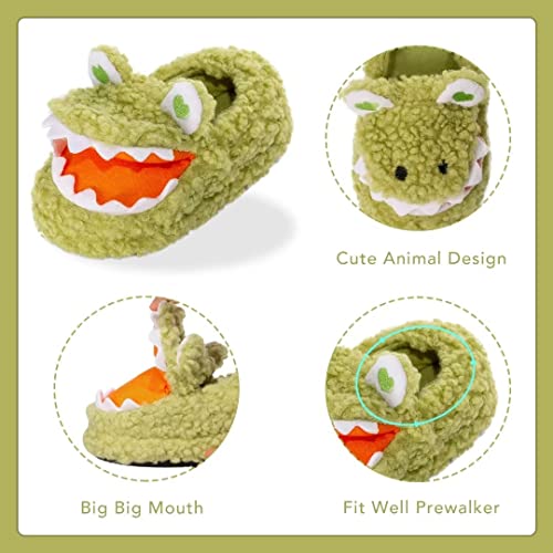 FUNCOO PLUS Green Crocodile Toddlers Fuzzy Slippers Kids Warm House Slippers Cute Animal Fluffy Slip On Home Shoes for Boys