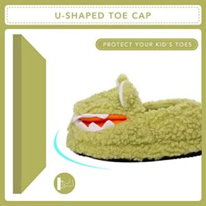 FUNCOO PLUS Green Crocodile Toddlers Fuzzy Slippers Kids Warm House Slippers Cute Animal Fluffy Slip On Home Shoes for Boys