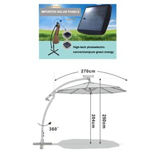 ZJDU 9 FT LED Lighting Offset Patio Umbrella, Aluminium Garden Umbrella,Market Outdoor Solar Light Hanging Deck Umbrella, for Pool, Yard, Garden,Brown