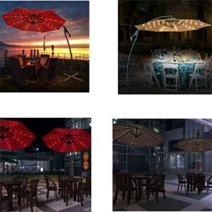 ZJDU 9 FT LED Lighting Offset Patio Umbrella, Aluminium Garden Umbrella,Market Outdoor Solar Light Hanging Deck Umbrella, for Pool, Yard, Garden,Brown