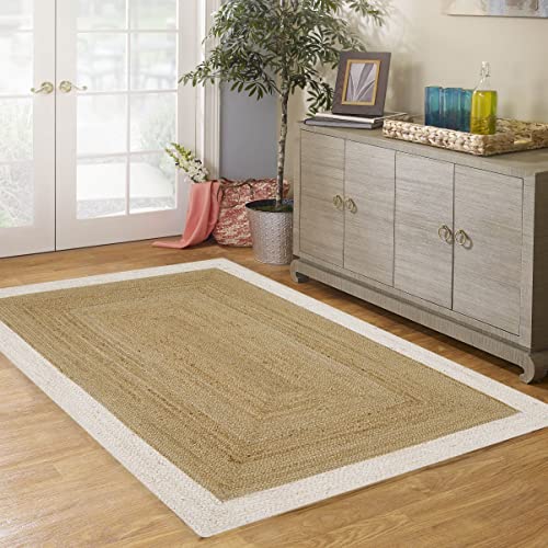 Fab Habitat Essentials Braided Area Rug - Ivory - Handwoven, Natural Fiber, Soft Underfoot - Natural Jute - Bedroom, Living Room, Dining Room - 4x6 ft