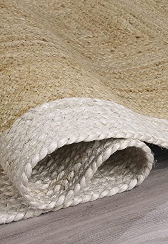 Fab Habitat Essentials Braided Area Rug - Ivory - Handwoven, Natural Fiber, Soft Underfoot - Natural Jute - Bedroom, Living Room, Dining Room - 4x6 ft