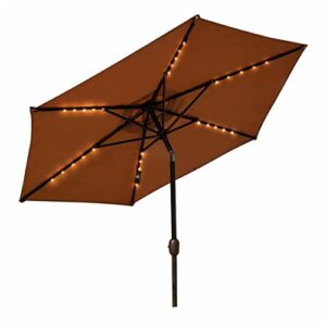 zjdu 8.2 ft solar powered outdoor market patio table umbrella,table market umbrella, 30 led lighted patio umbrella, with led lights and tilt,for garden, deck, backyard, pool and beach,brown