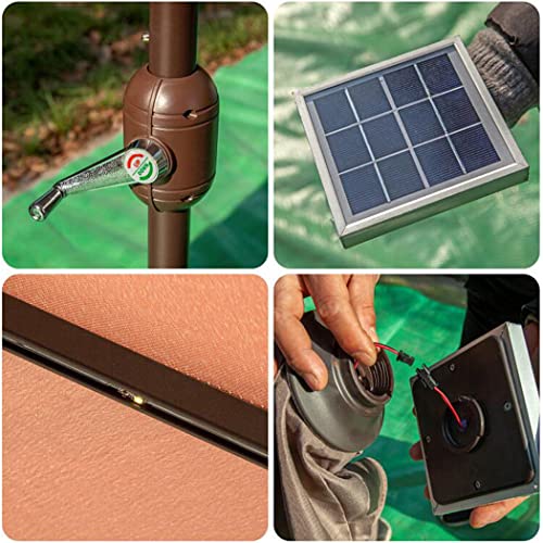 ZJDU 8.2 Ft Solar Powered Outdoor Market Patio Table Umbrella,Table Market Umbrella, 30 LED Lighted Patio Umbrella, with LED Lights and Tilt,for Garden, Deck, Backyard, Pool and Beach,Brown