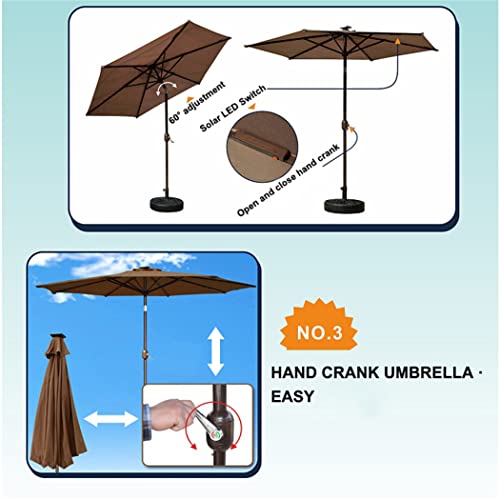 ZJDU 8.2 Ft Solar Powered Outdoor Market Patio Table Umbrella,Table Market Umbrella, 30 LED Lighted Patio Umbrella, with LED Lights and Tilt,for Garden, Deck, Backyard, Pool and Beach,Brown