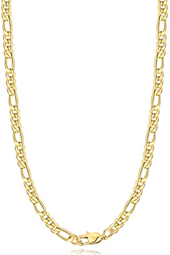 ewlpire Gold Chain for Men and Women Boys, 5.5mm Gold Chain Men's Figaro Chain Necklaces, 14k Gold Plated Mens Chain Necklace, 18 inch