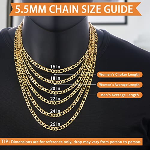 ewlpire Gold Chain for Men and Women Boys, 5.5mm Gold Chain Men's Figaro Chain Necklaces, 14k Gold Plated Mens Chain Necklace, 18 inch