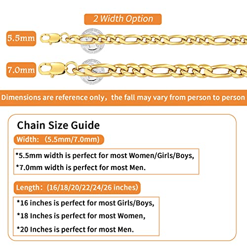 ewlpire Gold Chain for Men and Women Boys, 5.5mm Gold Chain Men's Figaro Chain Necklaces, 14k Gold Plated Mens Chain Necklace, 18 inch