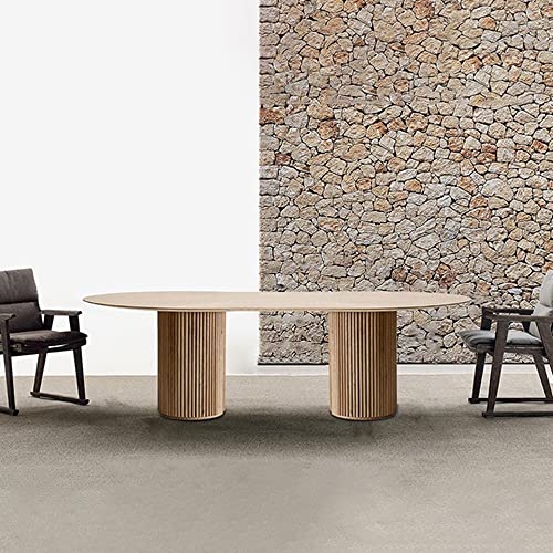 BAYCHEER Round Wood Color Dining Table Pine Solid Wood Table Modern with Double Pedestal - 70.9" L x 31.5" W x 29.5" H (Table Only)