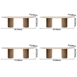 BAYCHEER Round Wood Color Dining Table Pine Solid Wood Table Modern with Double Pedestal - 70.9" L x 31.5" W x 29.5" H (Table Only)