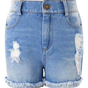 easyforever Girls Denim Shorts Stretch High Waisted Jeans Ripped Raw Hem Denim Shorts Cut Off Hot Pants with Pockets Light Blue 6 Years