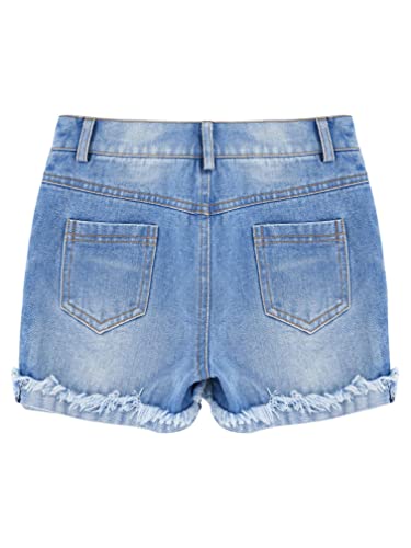 easyforever Girls Denim Shorts Stretch High Waisted Jeans Ripped Raw Hem Denim Shorts Cut Off Hot Pants with Pockets Light Blue 6 Years