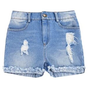 easyforever Girls Denim Shorts Stretch High Waisted Jeans Ripped Raw Hem Denim Shorts Cut Off Hot Pants with Pockets Light Blue 6 Years