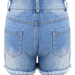 easyforever Girls Denim Shorts Stretch High Waisted Jeans Ripped Raw Hem Denim Shorts Cut Off Hot Pants with Pockets Light Blue 6 Years