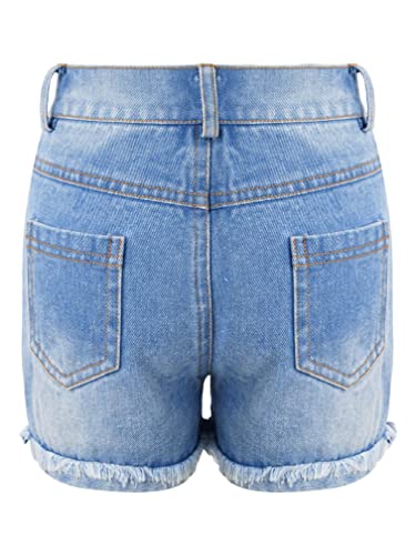 easyforever Girls Denim Shorts Stretch High Waisted Jeans Ripped Raw Hem Denim Shorts Cut Off Hot Pants with Pockets Light Blue 6 Years