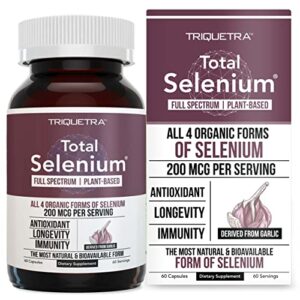 total selenium - 200 mcg, plant-based selenium - full spectrum, contains 4 essential organic forms of selenium including selenomethionine - derived from garlic - 60 capsules