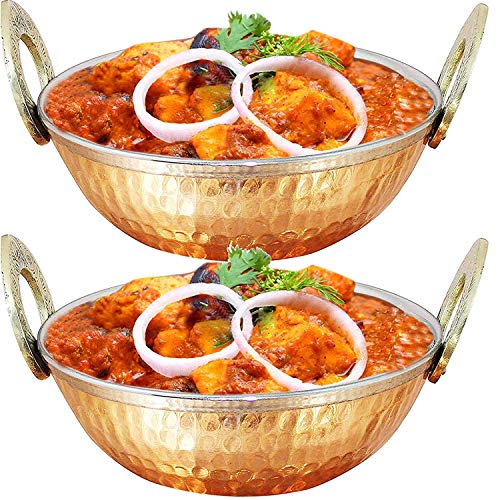 VAKRATUNDA KITCHENWARES Heavy-Duty Copper Bowl Kadai, Food Grade Copper and Steel Serving Karahi Bowls, Multipurpose Indian Serving Kadhai Copper Bowls, Diameter 5 Inches Pack of (2)