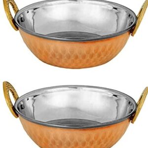 VAKRATUNDA KITCHENWARES Heavy-Duty Copper Bowl Kadai, Food Grade Copper and Steel Serving Karahi Bowls, Multipurpose Indian Serving Kadhai Copper Bowls, Diameter 5 Inches Pack of (2)