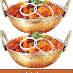 VAKRATUNDA KITCHENWARES Heavy-Duty Copper Bowl Kadai, Food Grade Copper and Steel Serving Karahi Bowls, Multipurpose Indian Serving Kadhai Copper Bowls, Diameter 5 Inches Pack of (2)