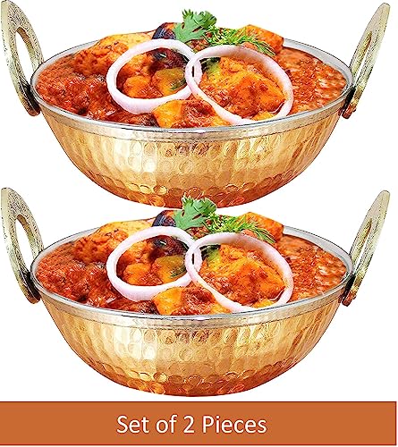 VAKRATUNDA KITCHENWARES Heavy-Duty Copper Bowl Kadai, Food Grade Copper and Steel Serving Karahi Bowls, Multipurpose Indian Serving Kadhai Copper Bowls, Diameter 5 Inches Pack of (2)