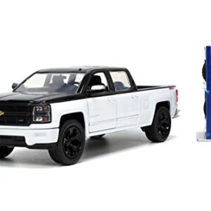 Jada Toys Just Trucks 1:24 2014 Chevy Silverado Z-71 Die-cast Car Black/White with Tire Rack, Toys for Kids and Adults