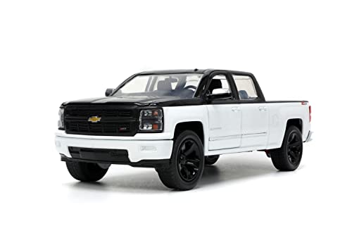 Jada Toys Just Trucks 1:24 2014 Chevy Silverado Z-71 Die-cast Car Black/White with Tire Rack, Toys for Kids and Adults