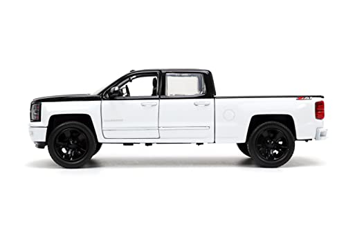 Jada Toys Just Trucks 1:24 2014 Chevy Silverado Z-71 Die-cast Car Black/White with Tire Rack, Toys for Kids and Adults