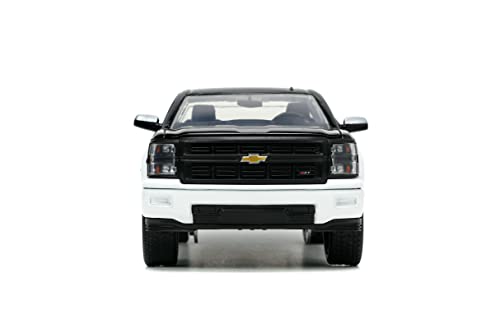 Jada Toys Just Trucks 1:24 2014 Chevy Silverado Z-71 Die-cast Car Black/White with Tire Rack, Toys for Kids and Adults