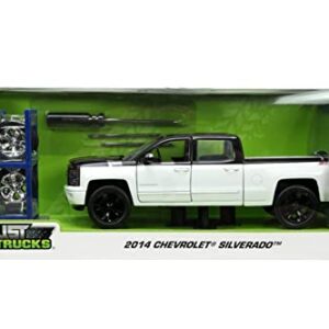 Jada Toys Just Trucks 1:24 2014 Chevy Silverado Z-71 Die-cast Car Black/White with Tire Rack, Toys for Kids and Adults