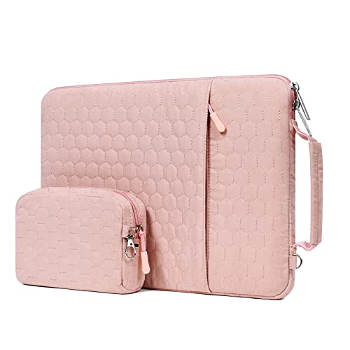 MOSISO Laptop Sleeve Compatible with MacBook Air/Pro, 13-13.3 inch Notebook,Compatible with MacBook Pro 14 inch 2023-2021 A2779 M2 A2442 M1, Hexagon Vertical Bag with Small Case&Side Handle&Belt, Pink