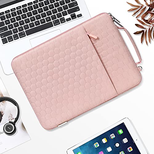 MOSISO Laptop Sleeve Compatible with MacBook Air/Pro, 13-13.3 inch Notebook,Compatible with MacBook Pro 14 inch 2023-2021 A2779 M2 A2442 M1, Hexagon Vertical Bag with Small Case&Side Handle&Belt, Pink