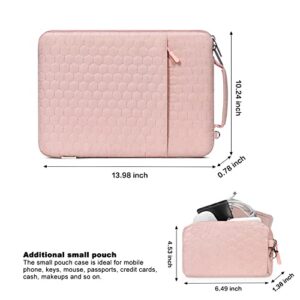 MOSISO Laptop Sleeve Compatible with MacBook Air/Pro, 13-13.3 inch Notebook,Compatible with MacBook Pro 14 inch 2023-2021 A2779 M2 A2442 M1, Hexagon Vertical Bag with Small Case&Side Handle&Belt, Pink