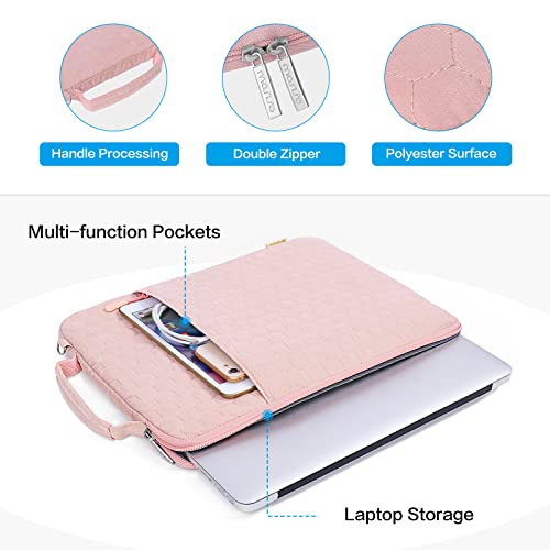 MOSISO Laptop Sleeve Compatible with MacBook Air/Pro, 13-13.3 inch Notebook,Compatible with MacBook Pro 14 inch 2023-2021 A2779 M2 A2442 M1, Hexagon Vertical Bag with Small Case&Side Handle&Belt, Pink