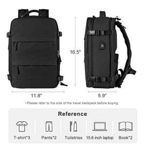 Travel Women Men Carry On Backpack Flight Approved Waterproof Sports Luggage Casual Daypack Small Hiking Backpack Black