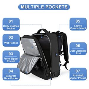 Travel Women Men Carry On Backpack Flight Approved Waterproof Sports Luggage Casual Daypack Small Hiking Backpack Black