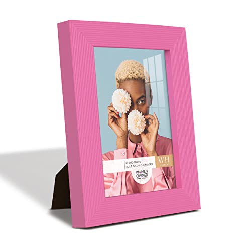 Renditions Gallery 3.5x5 inch Picture Frame Modern Style Wood Pattern and High Definition Glass Ready for Wall and Tabletop Photo Display, Pink Frame