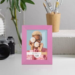 Renditions Gallery 3.5x5 inch Picture Frame Modern Style Wood Pattern and High Definition Glass Ready for Wall and Tabletop Photo Display, Pink Frame