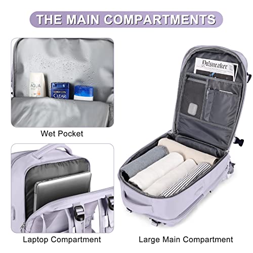 Carry On Backpack Personal Item Travel Backpack For Women Airline/Flight Approved Waterproof Sports Luggage Casual Daypack Small Hiking Backpack Purple