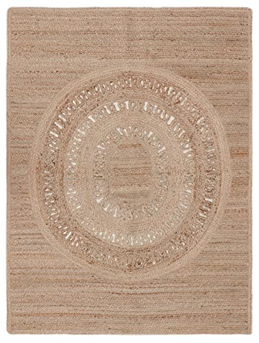 Natural Braided Round Pattern in Center Jute Area Rug and Runner for Living Room/ Office (4x6 Feet/ 120x180 cm)