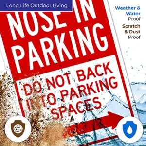 Nose In Parking Do Not Back Into Parking Spaces With Bidirectional Arrow Sign, 10x14 Inches, Rust Free .040 Aluminum, Fade Resistant, Made in USA by Sigo Signs