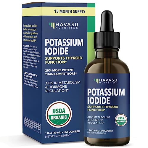 Potassium Iodide Liquid | Vegan Iodine Supplement for Thyroid Support | Organic Iodine Drops | Metabolism Support | 1-Year Supply