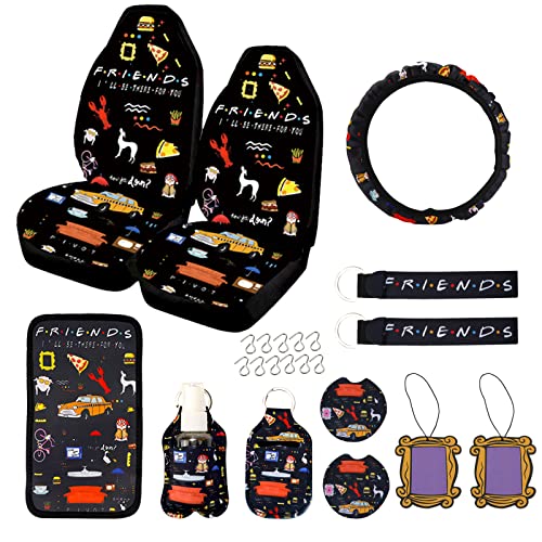 12PCS Friends Car Accessories Set,Friends TV Show Merchandise,Friends Car Seat Cover,Friends Steering Wheel Cover,Universal for Auto Truck Van SUV