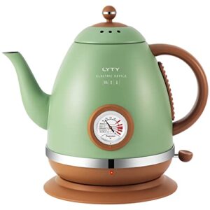 electric kettle with thermometer stainless steel 1.5l 1000w gooseneck pour over coffee tea kettle, hot water boiler heater with water temperature display quick heating boiling water 110v us plug green