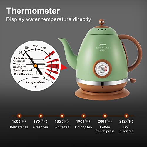 Electric Kettle with Thermometer Stainless Steel 1.5L 1000W Gooseneck Pour Over Coffee Tea Kettle, Hot Water Boiler Heater with Water Temperature Display Quick Heating Boiling Water 110V US Plug Green