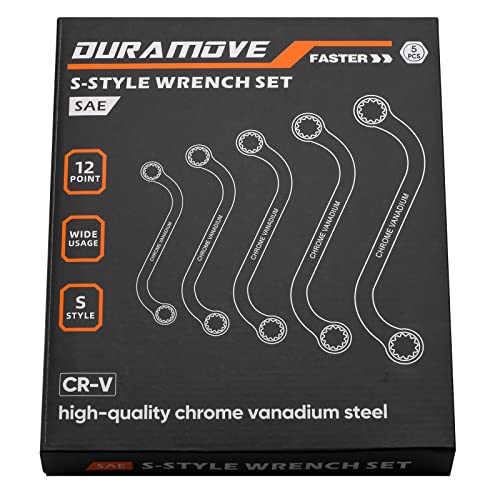 DURAMOVE SAE 5-Piece S-Style Box Wrench Set,5/16 to 3/4 inch, Double 12-Point Box Ends, CR-V,for vehicle repairing, machinery and household