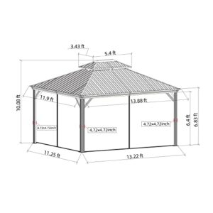 12' x 14' Hardtop Gazebo Outdoor Aluminum Gazebos with Galvanized Steel Double Canopy for Patios Deck Backyard,Curtains&Netting by domi outdoor living