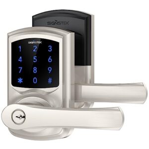 signstek keyless entry door lock,digital smart door lock for front door,keypad door lock with handle and security key,touchscreen,easy installation,satin nickel